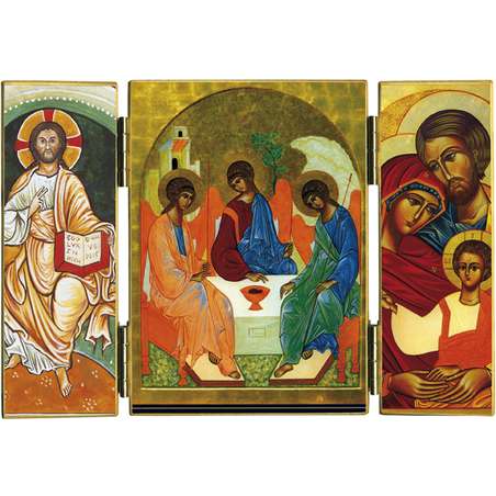 religious triptych: Triptych of The Holy Trinity with Christ teaching and the Holy Family ...