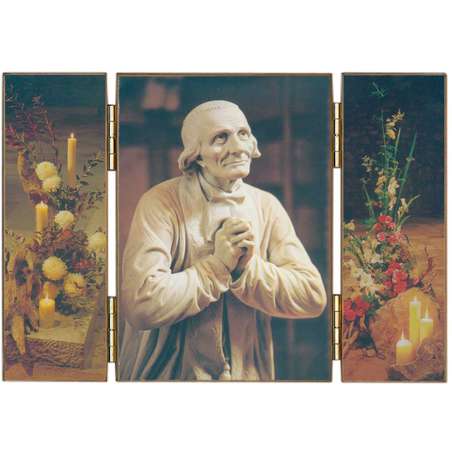 Triptych of Saint John Vianney with Floral design - Christian shop